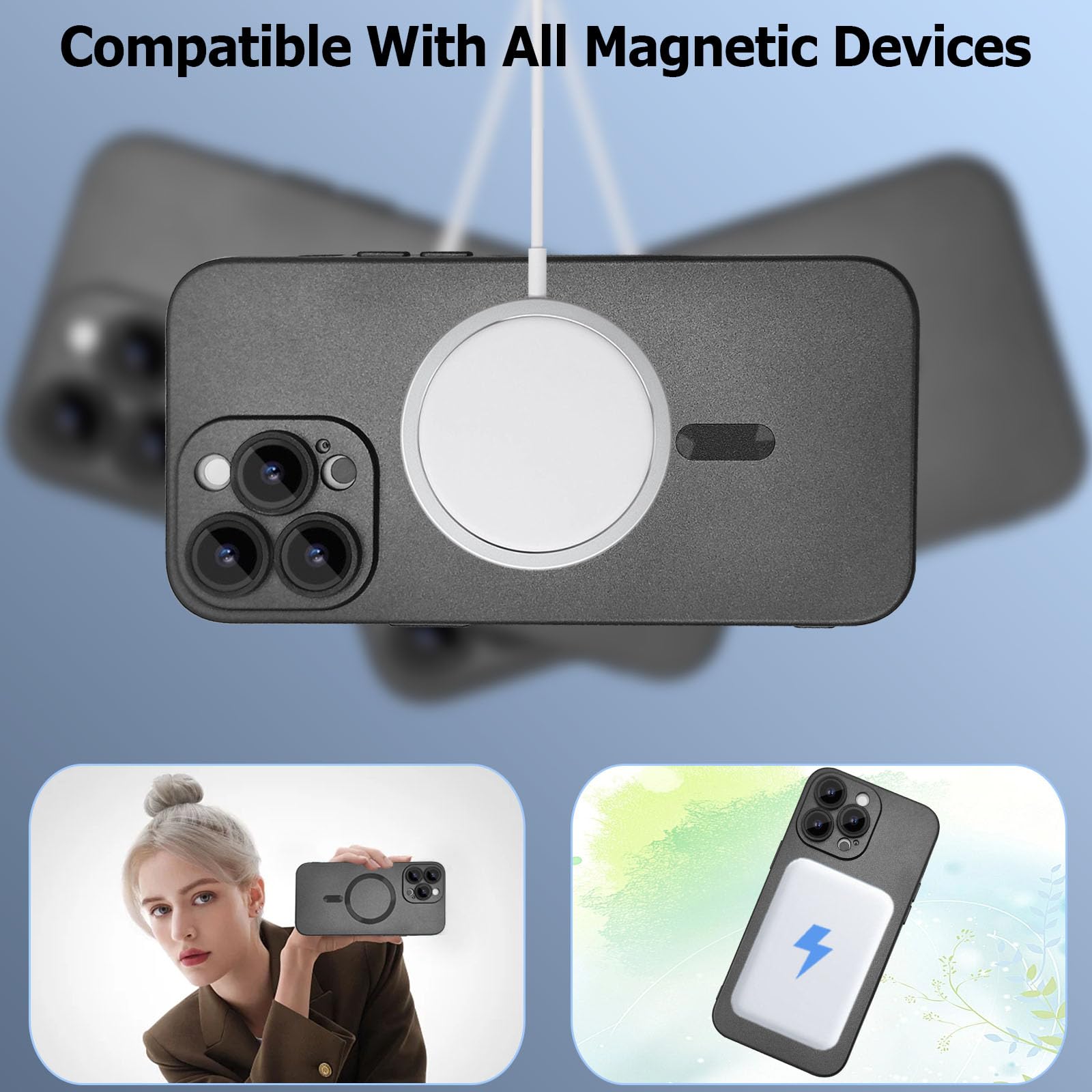 ankofave Magnetic case for iPhone 13 Pro Max Phone Case for Women, Matte Luxury Soft Metallic Luster Design with Camera Lens Protector, Compatible with Magsafe Case for iPhone 13 Pro Max 6.7"-Black