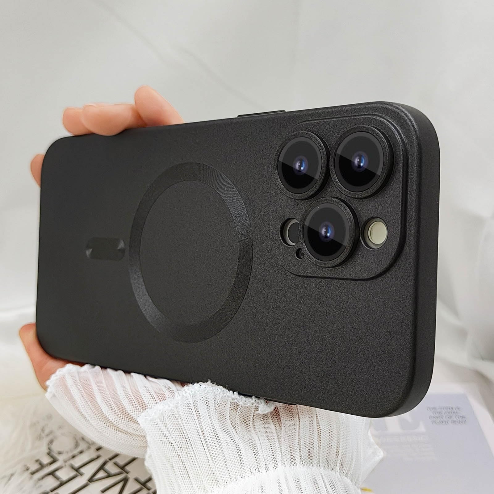 ankofave Magnetic case for iPhone 13 Pro Max Phone Case for Women, Matte Luxury Soft Metallic Luster Design with Camera Lens Protector, Compatible with Magsafe Case for iPhone 13 Pro Max 6.7"-Black
