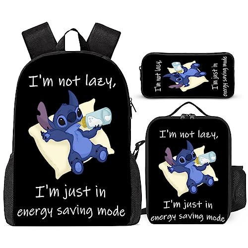 dvyuwhe 3pcs Cute Backpack Set for Boys Girls,Cartoon Backpack with Adjustable Lunch Bag And Pencil Case for Work/Travel
