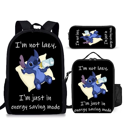 dvyuwhe 3pcs Cute Backpack Set for Boys Girls,Cartoon Backpack with Adjustable Lunch Bag And Pencil Case for Work/Travel