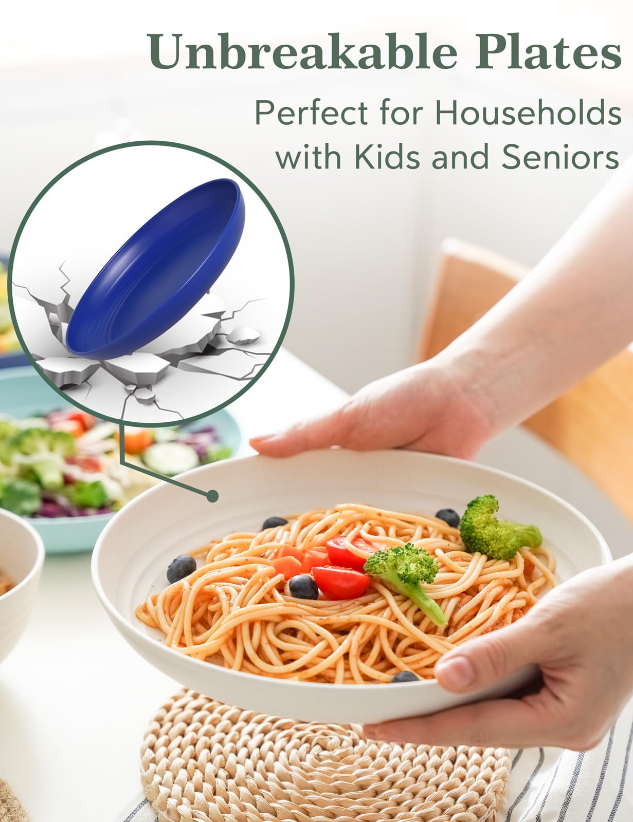 GENLGE Wheat Straw Plates 10 inch Plastic Dinner Plates Set of 6 - Microwave Safe Kitchen Plates, Unbreakable Reusable Plates for Outdoor, Camping, BPA-free