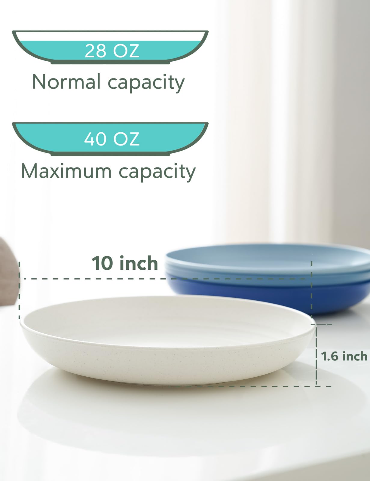 GENLGE Wheat Straw Plates 10 inch Plastic Dinner Plates Set of 6 - Microwave Safe Kitchen Plates, Unbreakable Reusable Plates for Outdoor, Camping, BPA-free
