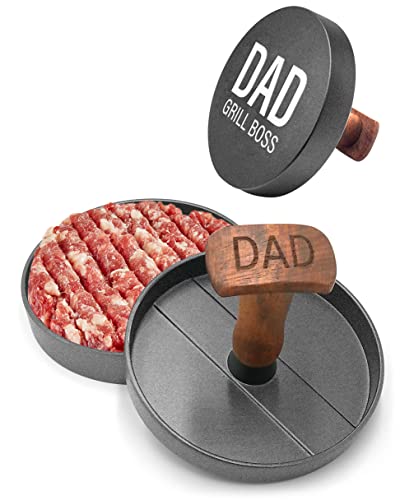 GALVANOX Grilling Gift for Dad, Non-Stick Hamburger Press Patty Maker, Aluminum BBQ Burger Mold “Dad Grill Boss” for Fathers Day/Birthday Boxed