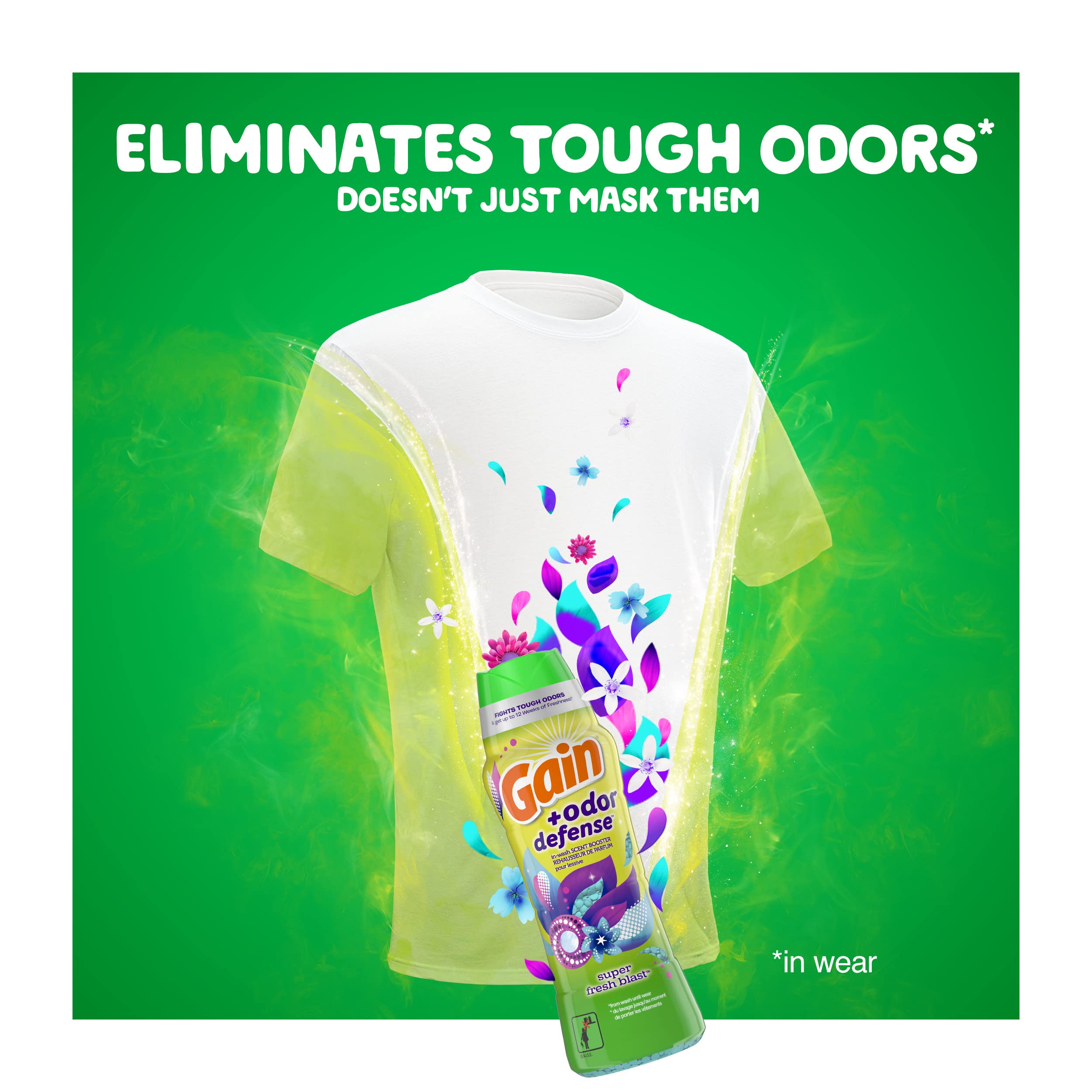 Gain + Odor Defense In-Wash Scent Booster, Super Fresh Blast Scent, 18.2 oz, HE Compatible