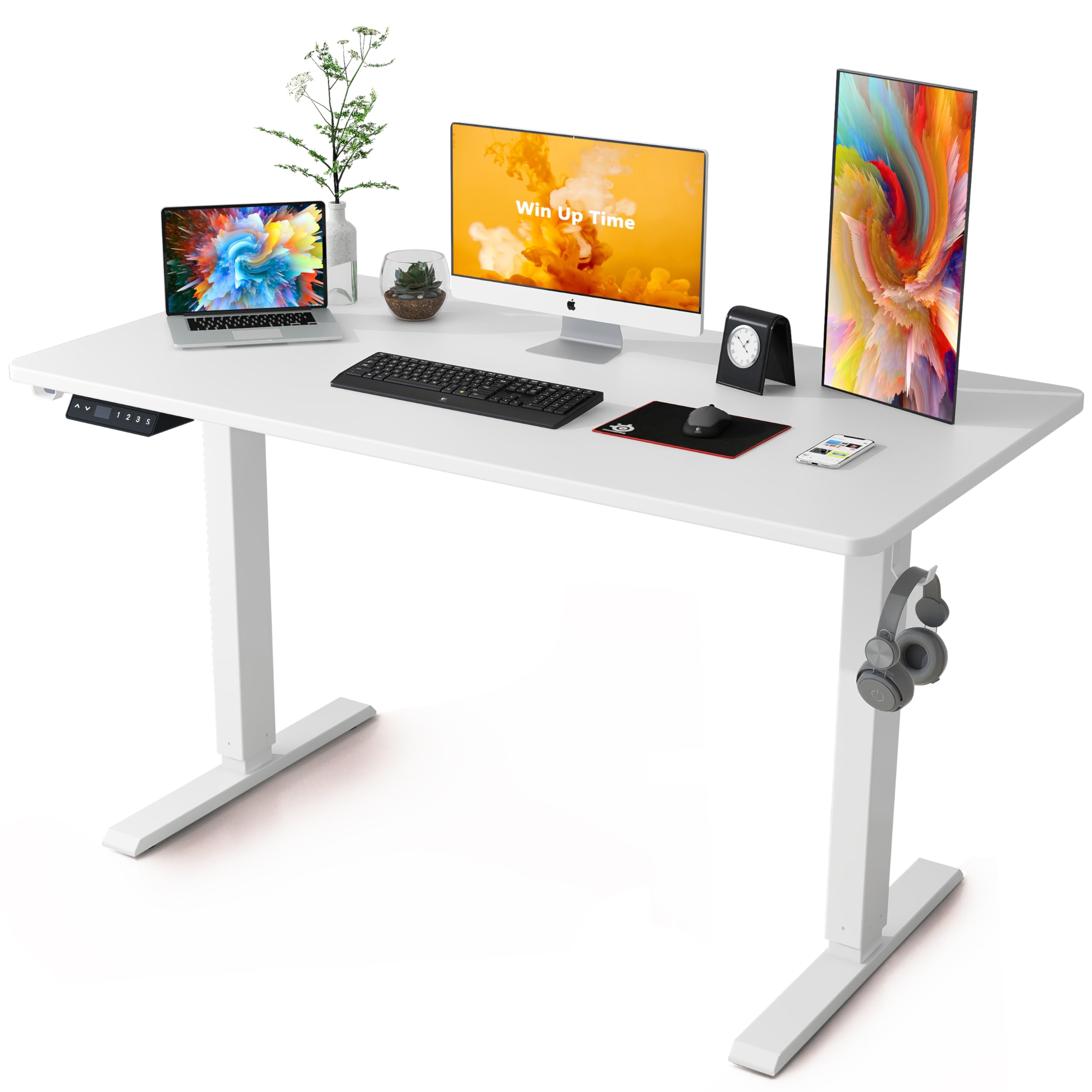 Win Up Time Standing Desk Adjustable Height Desk- Whole Piece Desktop Electric Adjustable Standing Desk, Height Adjustable Desk Stand Up Desk for Home Office Computer Desk,White 48x24Inch