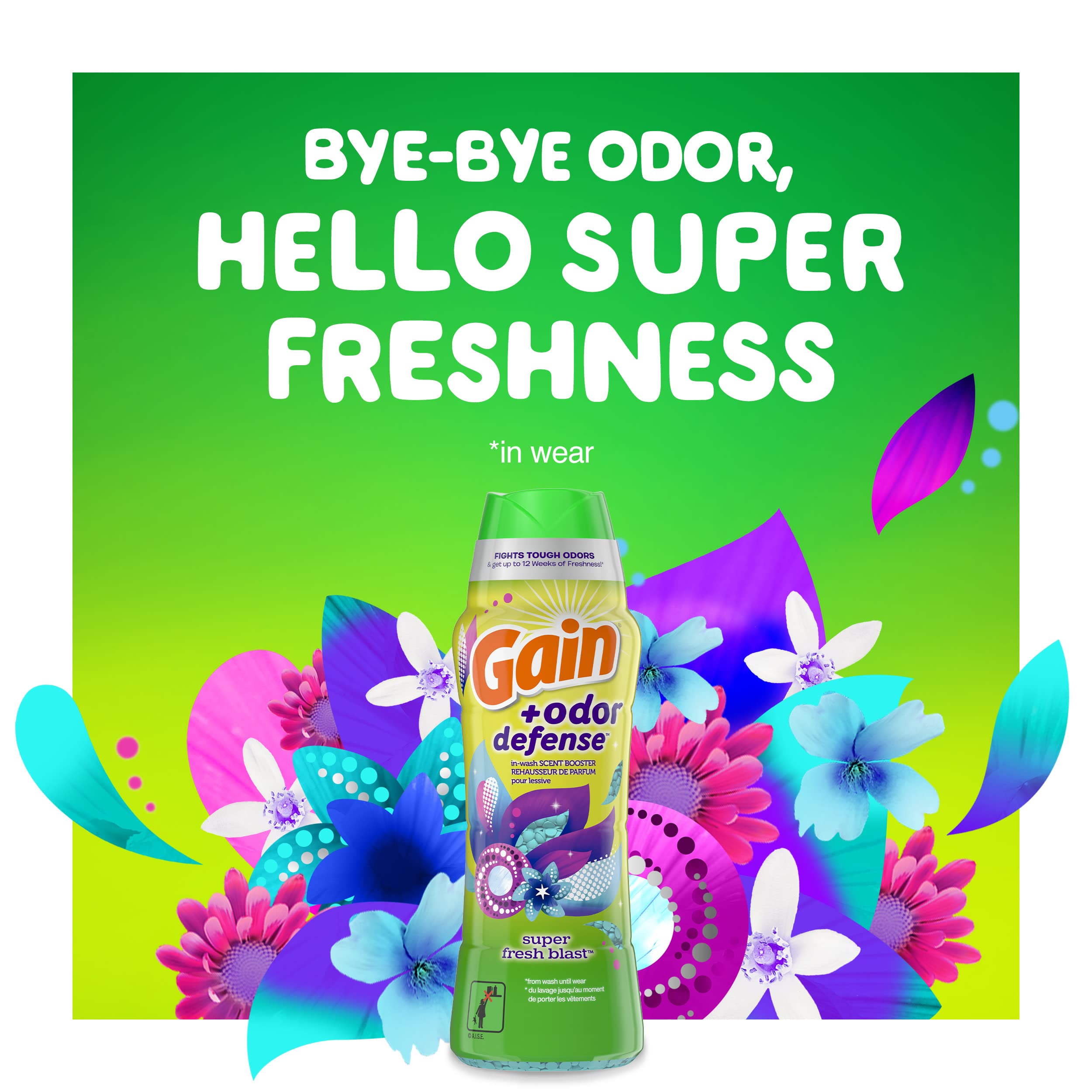 Gain + Odor Defense In-Wash Scent Booster, Super Fresh Blast Scent, 18.2 oz, HE Compatible