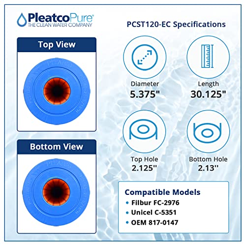 Pleatco PCST120-EC Spa Filter Cartridge Replacement for Unicel: C-5351, Filbur: FC-2976, OEM Part Numbers: 817-0147, White