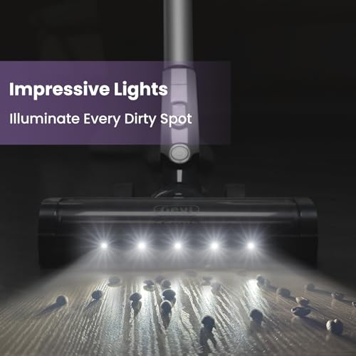 Cordless Vacuum Cleaner for Home | 400W Powerful Stick Vacuum | Long Runtime Detachable Battery | LED Display | Deep Clean for Hard Floor Carpet (White-Purple)
