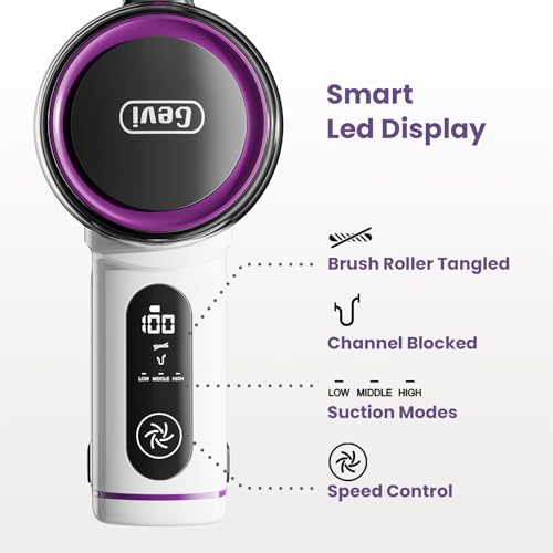 Cordless Vacuum Cleaner for Home | 400W Powerful Stick Vacuum | Long Runtime Detachable Battery | LED Display | Deep Clean for Hard Floor Carpet (White-Purple)