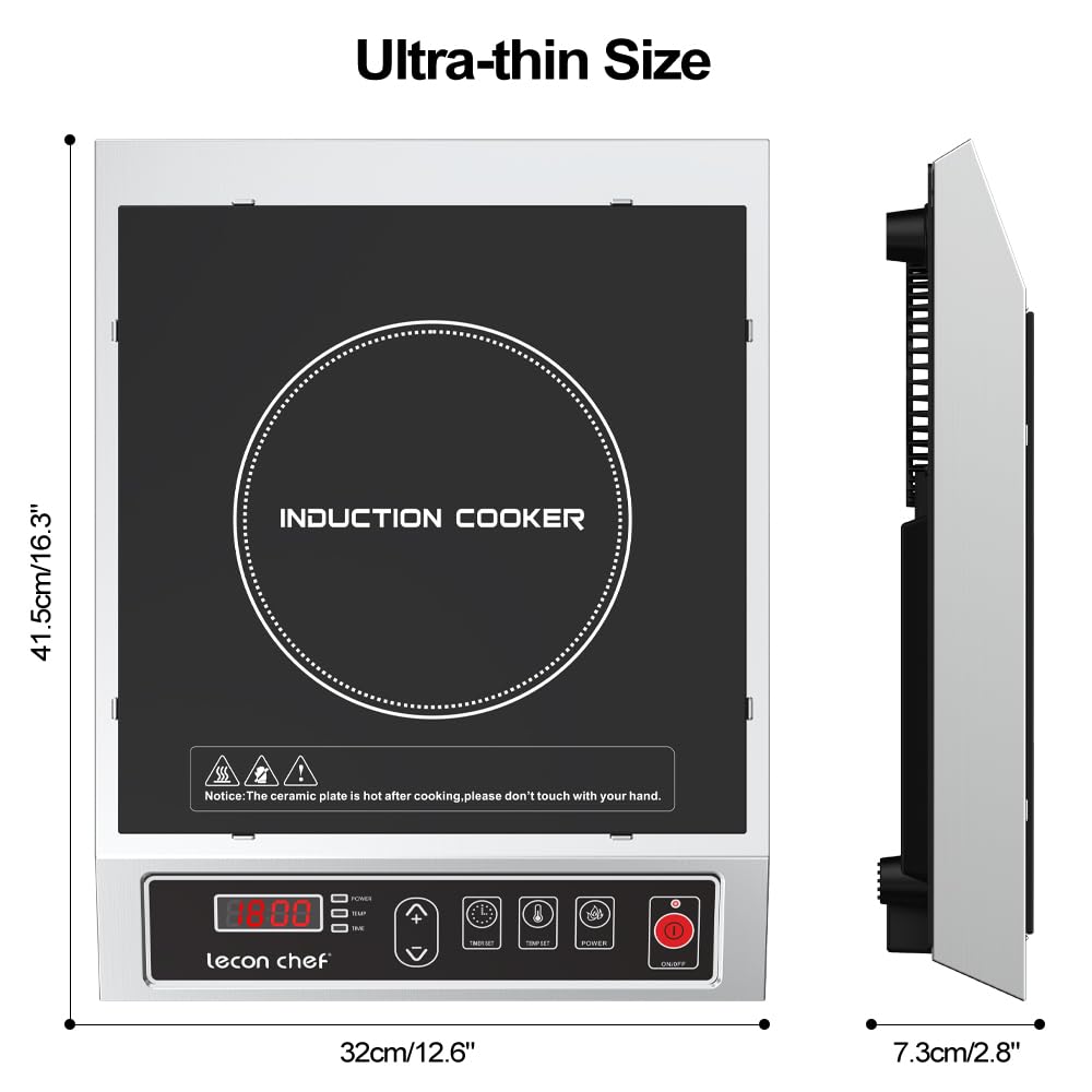 leconchef induction cooktop ultra thin stainless steel commercial grade 110v 1800w countertop electric induction burner with 10 Temp.&Power levels,24 Hours Timer&Preset,Fast heating