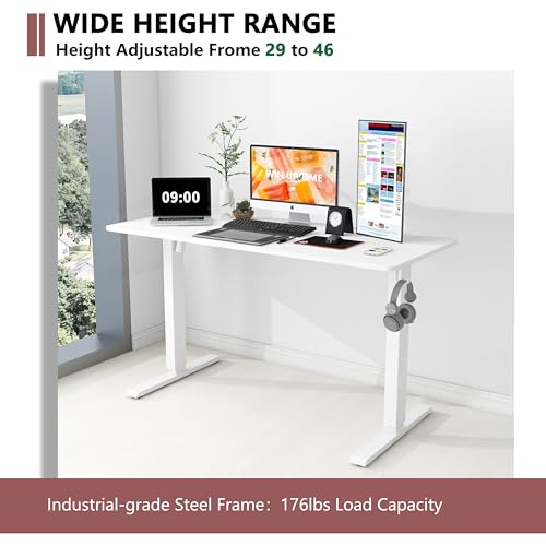 Win Up Time Standing Desk Adjustable Height Desk- Whole Piece Desktop Electric Adjustable Standing Desk, Height Adjustable Desk Stand Up Desk for Home Office Computer Desk,White 55x24Inch