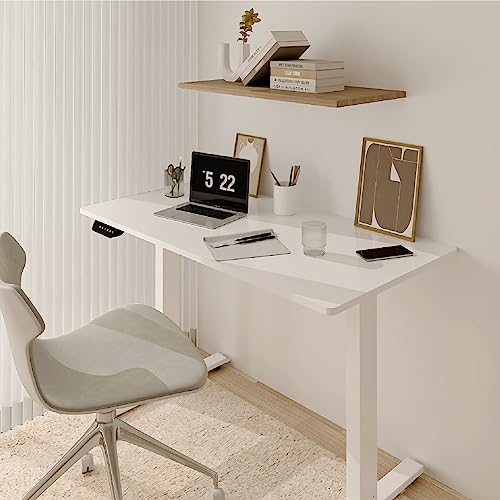 Win Up Time Standing Desk Adjustable Height Desk- Whole Piece Desktop Electric Adjustable Standing Desk, Height Adjustable Desk Stand Up Desk for Home Office Computer Desk,White 55x24Inch