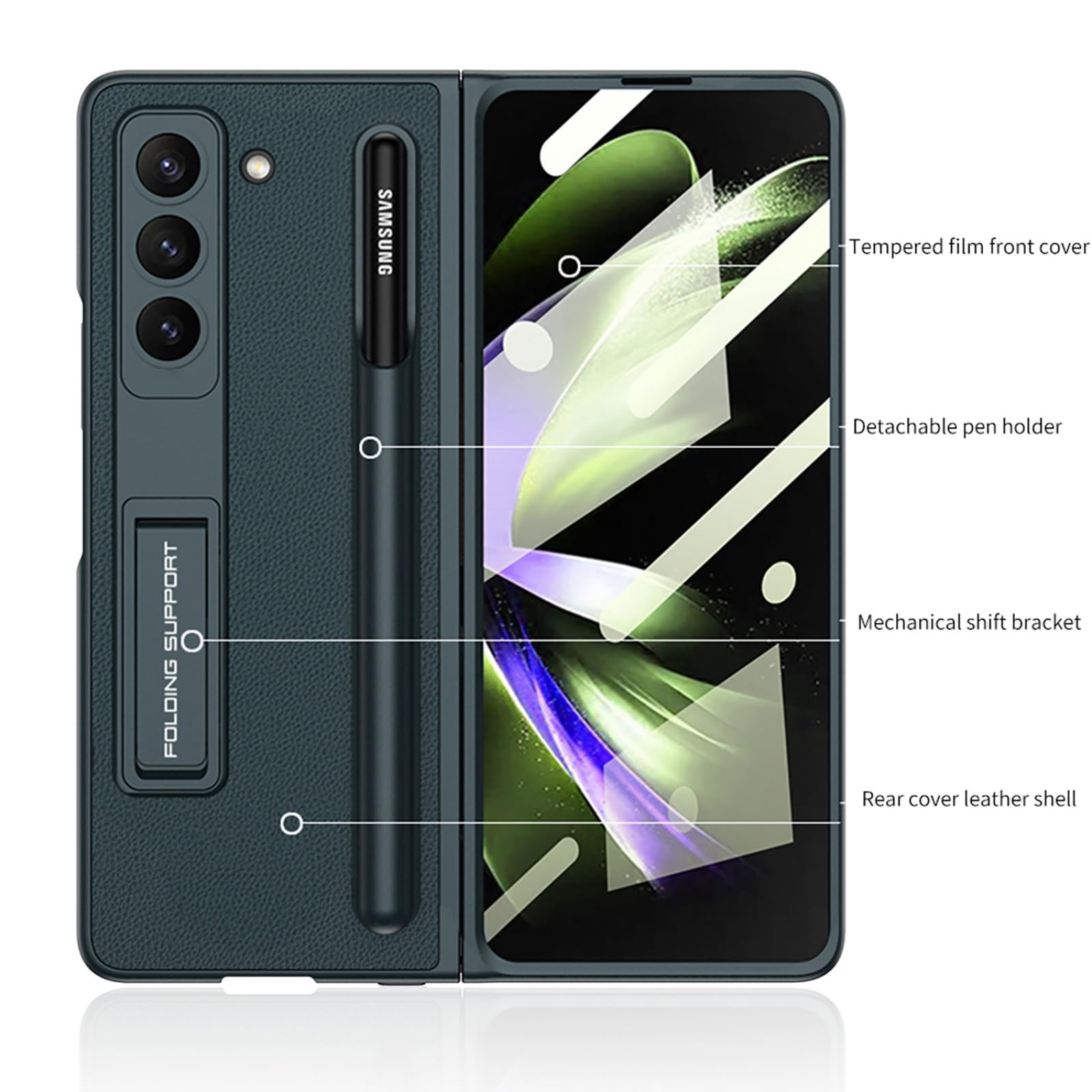 MistWorld for Samsung Galaxy Z Fold 5 Leather Case with s Pen Holder, Stand, Front Cover Integrated Protective Film ，Ultra-Thin Drop-Proof Galaxy Z5 Fold Phone Cover Carbon Fiber Print