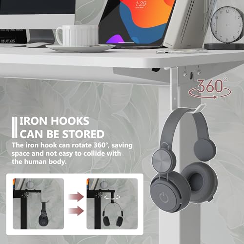 Win Up Time Standing Desk Adjustable Height Desk- Whole Piece Desktop Electric Adjustable Standing Desk, Height Adjustable Desk Stand Up Desk for Home Office Computer Desk,White 55x24Inch