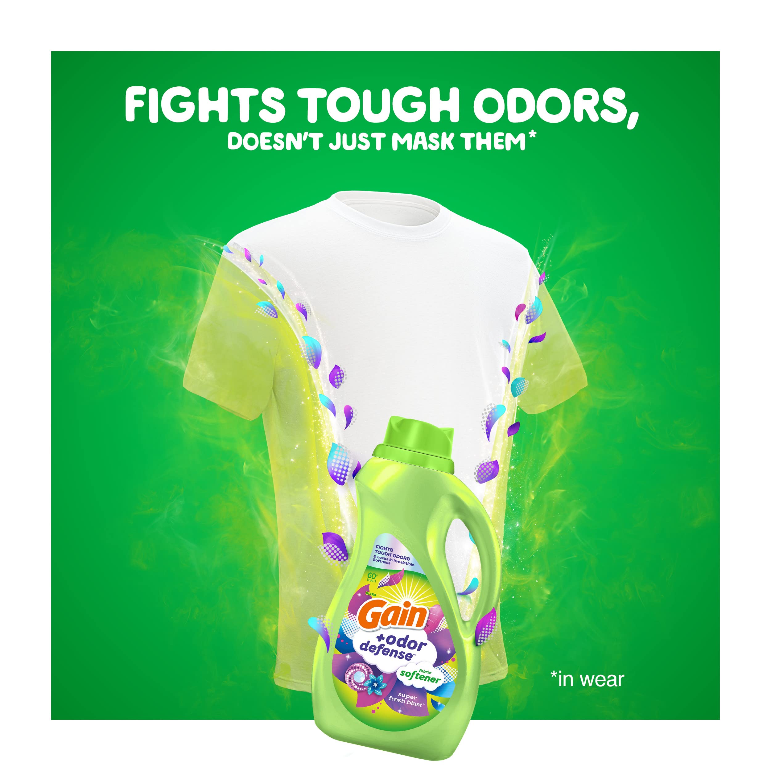 Gain + Odor Defense Liquid Fabric Softener, Super Fresh Blast Scent, 140 oz 190 Loads, HE Compatible