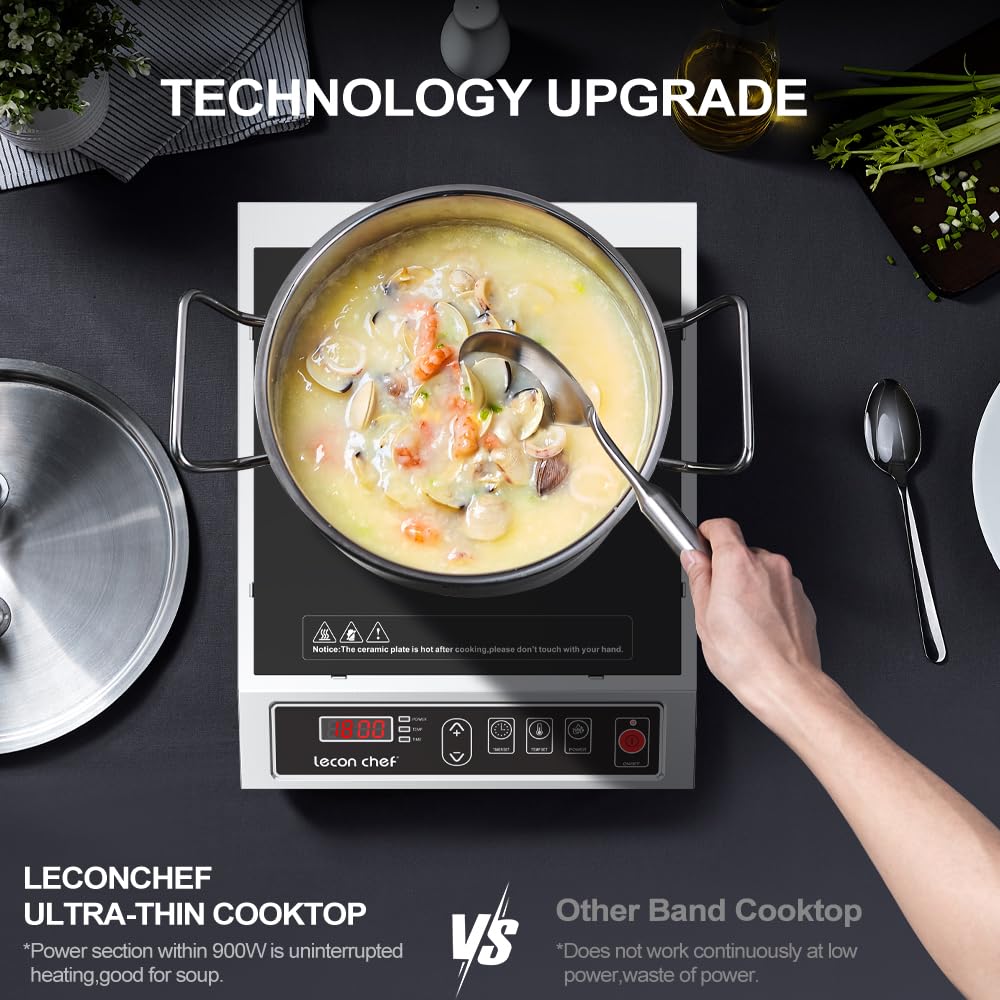 leconchef induction cooktop ultra thin stainless steel commercial grade 110v 1800w countertop electric induction burner with 10 Temp.&Power levels,24 Hours Timer&Preset,Fast heating