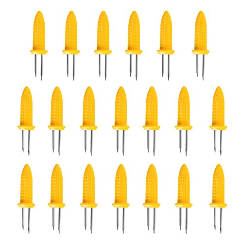 lasenersm 20 Pieces Corn Holders Stainless Steel Corn Holders Corn on The Cob Skewers BBQ Skewers for Home Cooking and BBQ, Yellow