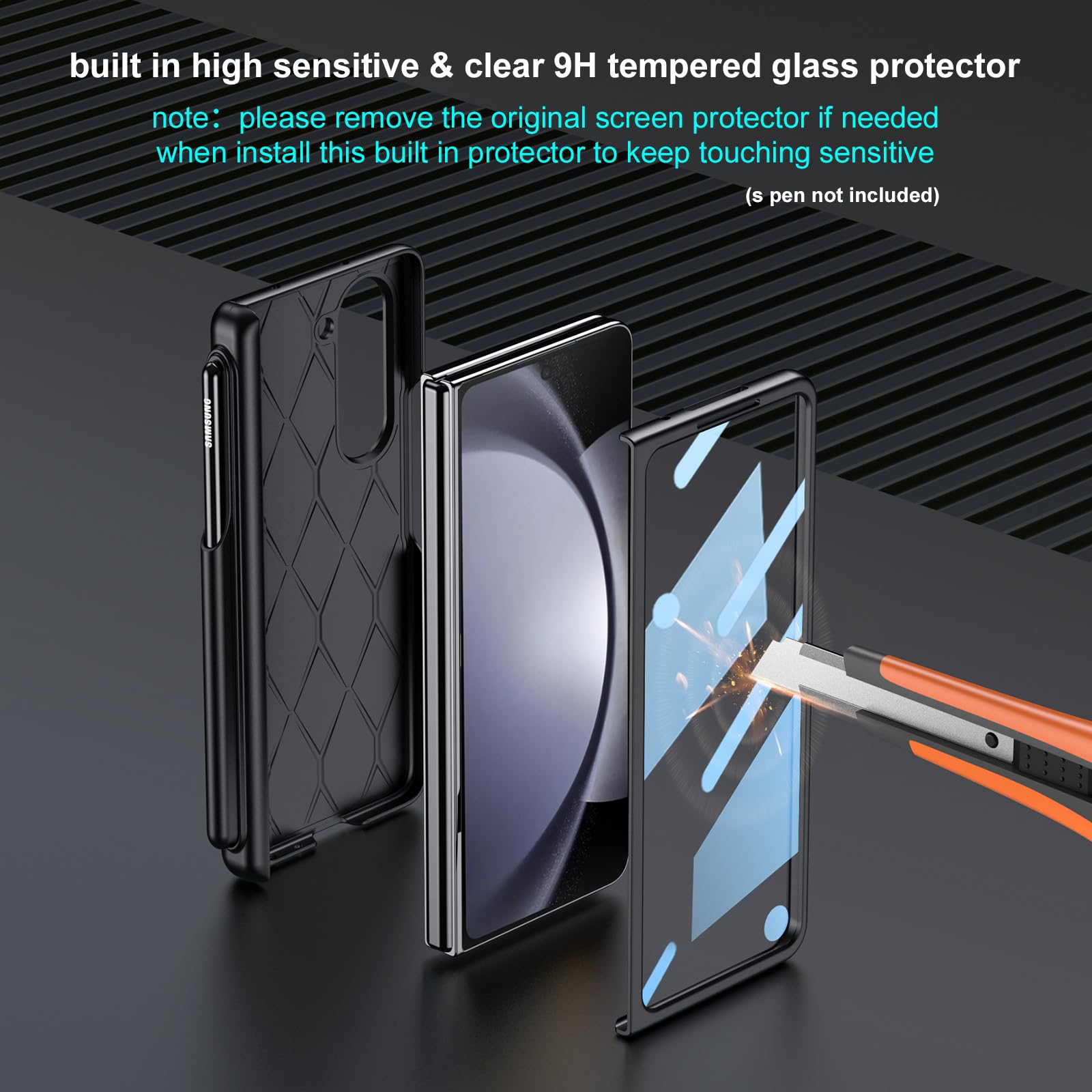 Libeagle Compatible with Samsung Galaxy Z Fold 5 Case, Support All Magsafe Accessories, Leather Back, Include Both Removable Old & New Slim S Pen Holder (2023) on Hinge,Cover 5G-Carbon Fiber