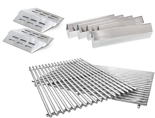 QuliMetal SUS304 Flavor Bars, SUS304 Heat Deflectors and 9MM SUS304 Cooking Grates for Weber Genesis 300 E310 E320 E330 S310 S330 (with Front Control Knobs)