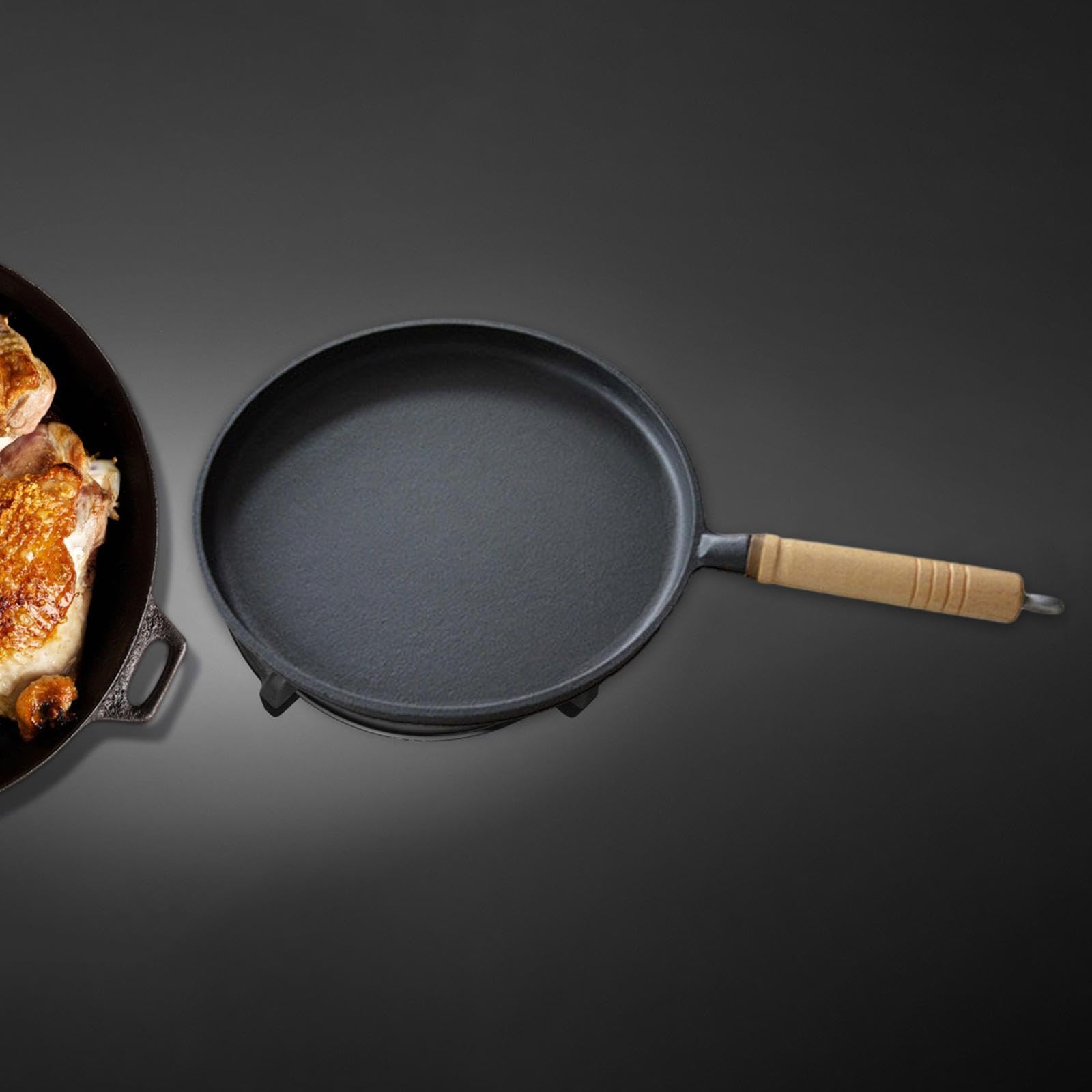 Cooking Omelette Pan Kitchen Breakfast Pan Multifunctional Steak Grill Pan Round Griddle Pans Cast Iron Frying Pan for Outdoor Party Kitchen, 22cm