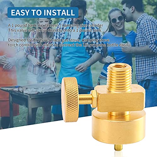 1LB Brass Propane Needle Control Valve, Disposable Adjustable Pressure Propane Gas Regulator Valve with 1/4ββ NPT Male Thread (Tapped M8 Female), Propane 1LB Tank Disposal Cylinder Bottle Adapter