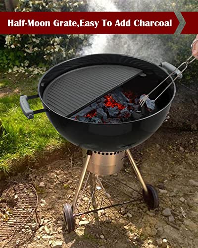 KAMaster 22" Half Moon Cast Iron Cooking Grate Grill Accessory Replaces For Weber Charcoal Grill Half Moon Grate+Griddle+4 Support Extension,Cooking Grate for Big Green Egg and Other Kamado Grills
