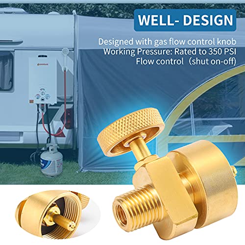 1LB Brass Propane Needle Control Valve, Disposable Adjustable Pressure Propane Gas Regulator Valve with 1/4ββ NPT Male Thread (Tapped M8 Female), Propane 1LB Tank Disposal Cylinder Bottle Adapter