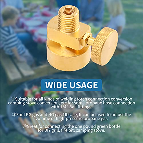 1LB Brass Propane Needle Control Valve, Disposable Adjustable Pressure Propane Gas Regulator Valve with 1/4ββ NPT Male Thread (Tapped M8 Female), Propane 1LB Tank Disposal Cylinder Bottle Adapter