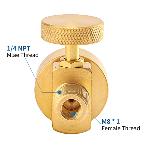 1LB Brass Propane Needle Control Valve, Disposable Adjustable Pressure Propane Gas Regulator Valve with 1/4ββ NPT Male Thread (Tapped M8 Female), Propane 1LB Tank Disposal Cylinder Bottle Adapter