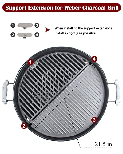 KAMaster 22" Half Moon Cast Iron Cooking Grate Grill Accessory Replaces For Weber Charcoal Grill Half Moon Grate+Griddle+4 Support Extension,Cooking Grate for Big Green Egg and Other Kamado Grills