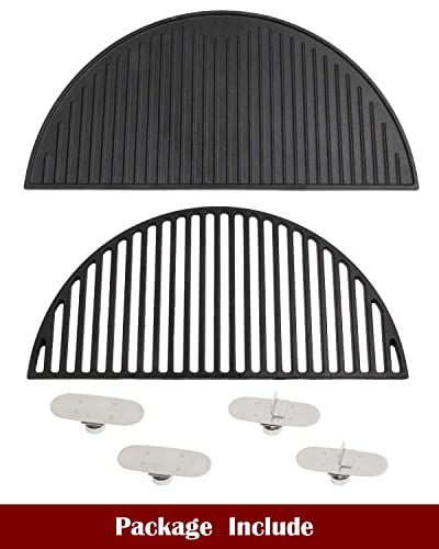 KAMaster 22" Half Moon Cast Iron Cooking Grate Grill Accessory Replaces For Weber Charcoal Grill Half Moon Grate+Griddle+4 Support Extension,Cooking Grate for Big Green Egg and Other Kamado Grills