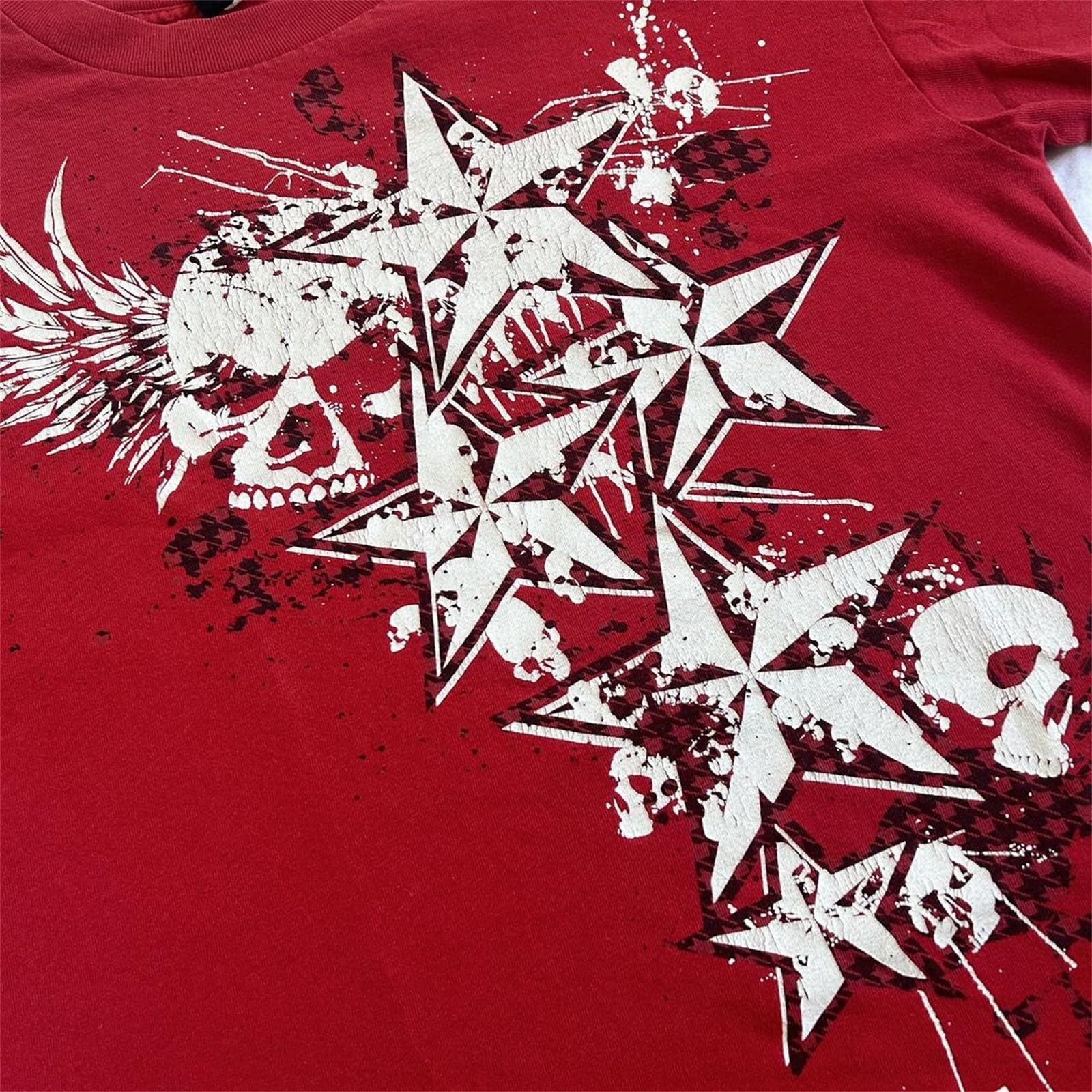 Women Y2k Fairy Grunge Shirt Goth T-Shirt Long Sleeve Skeleton Aesthetics Graphic Oversized Shirt Gothic Top (Red-G, L)