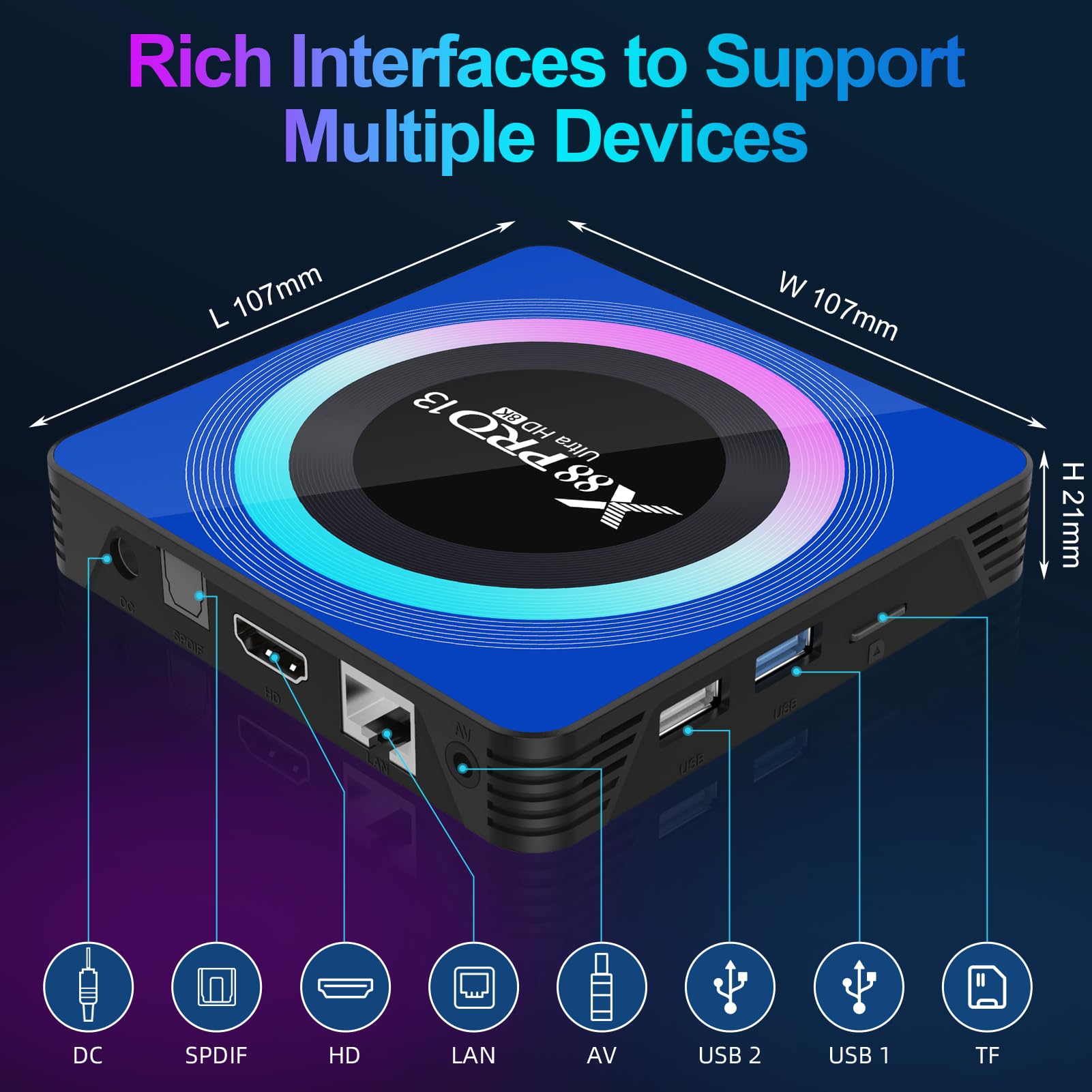 Android 13.0 TV Box, X88 PRO 13 Android Box with 4GB RAM 32GB ROM RK3528 Quad-Core Support WiFi6 2.4Ghz/5.0Ghz 8K HD BT 5.0 H.265 Decoding Smart TV Box