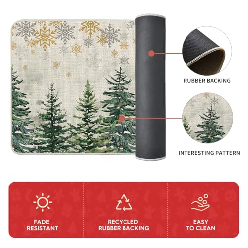 Artoid Mode Xmas Trees Deer Snowflakes Christmas Kitchen Mats Set of 2, Winter Home Decor Low-Profile Kitchen Rugs for Floor - 17x29 and 17x47 Inch