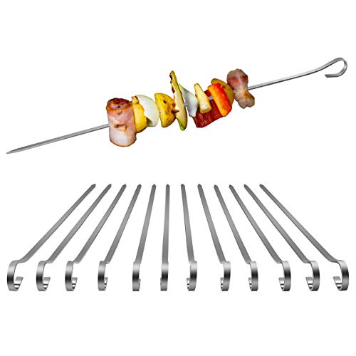 Stainless Steel Kabob Skewers 14", Luxiv 12 Pcs Metal BBQ Skewers Grilling Skewers Sets Reusable Outdoor Barbecue Skewers for Meat, Vegetables