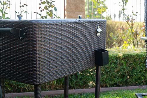 Permasteel 80-Qt Hand-Woven Wicker Patio Cooler with Wheels | Beverage Rolling Cooler for Backyard Deck, PS-A208-BB, Outdoor Drink Cart, Rattan Style, Brown