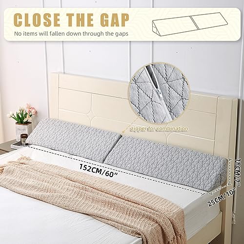 DECMAY Queen Bed Wedge Pillow for Headboard,Detachable Memory Foam Bed Gap Filler Queen Size,Close The Gap (0-7") for Headboard and Mattress(Gray,60 x10 x7In)