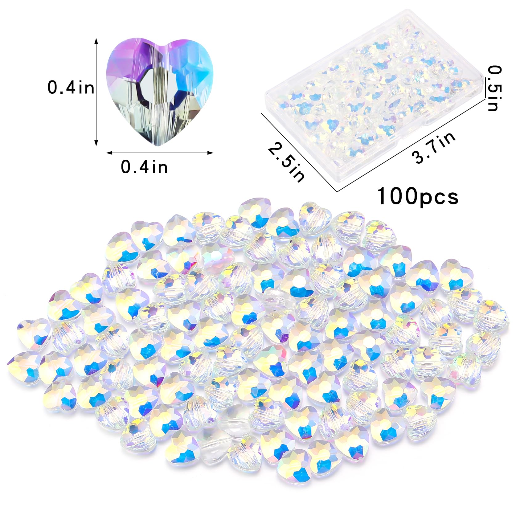 Beadtales 100pcs Crystal Glass Beads - 10mm Heart Faceted Rondelle Spacer Beads Bulk Loose Beads for Jewelry Making DIY Crafts