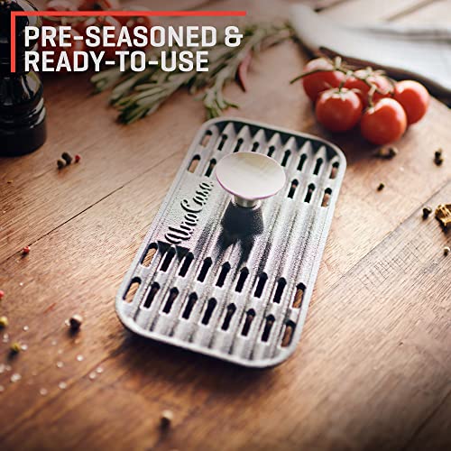 Uno Casa Cast Iron Grill Press - Pre-Seasoned XL Hamburger Press with Stainless Steel Knob, 9x4.5 Inch cast Iron Burger Press for Griddle - Bacon Press for Griddle - Vented Design Griddle Press