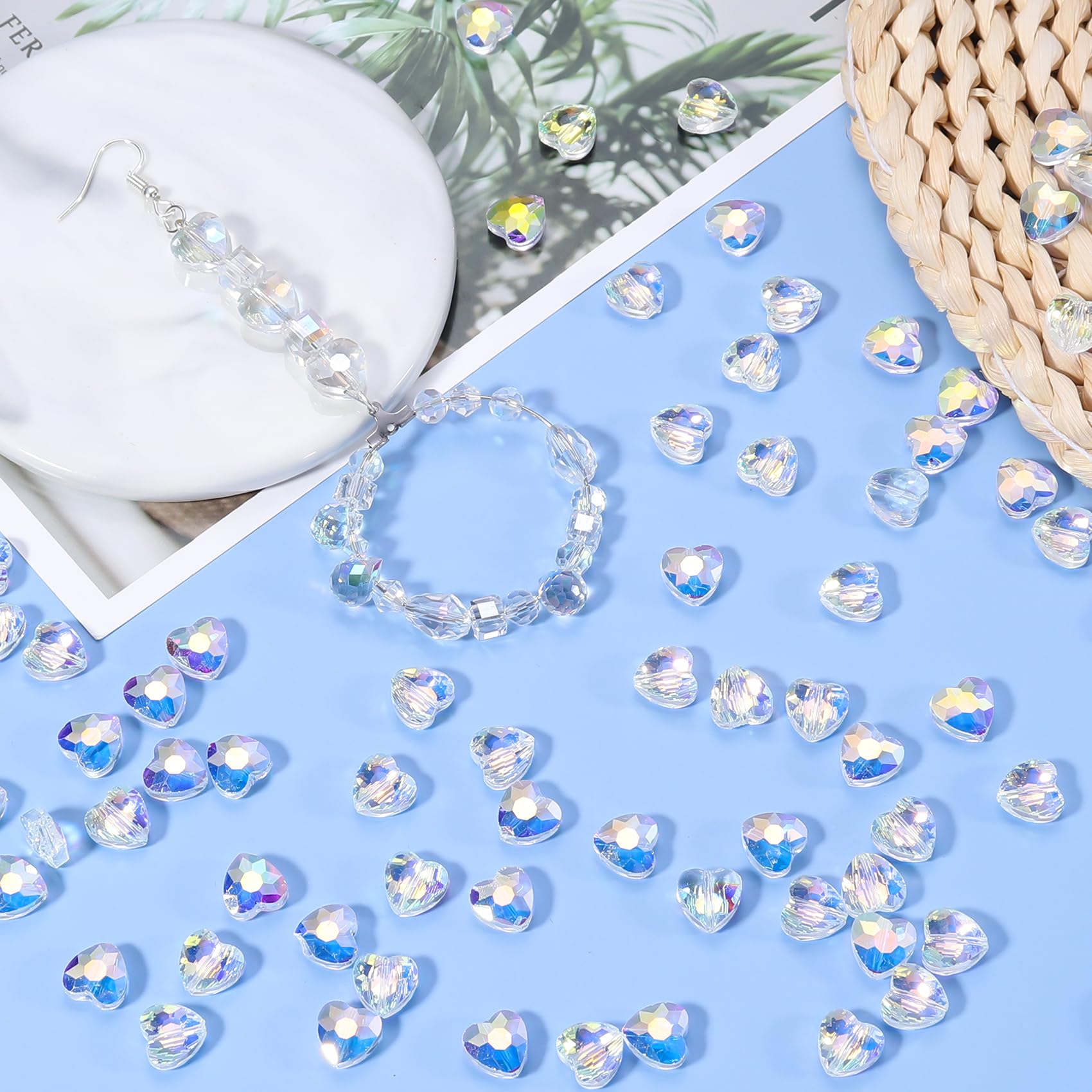 Beadtales 100pcs Crystal Glass Beads - 10mm Heart Faceted Rondelle Spacer Beads Bulk Loose Beads for Jewelry Making DIY Crafts