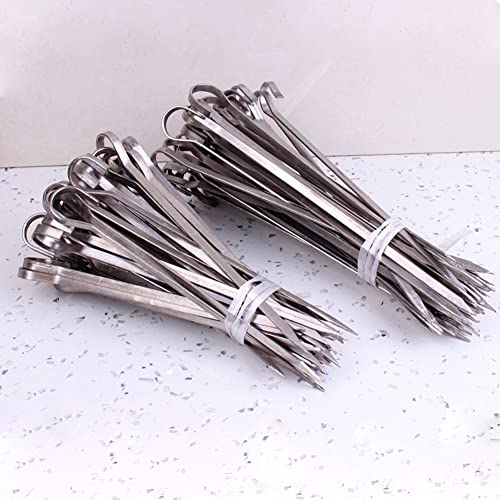 DELIGHTBOX UPI New Long Stainless Steel, Barbecue, BBQ, Shish Kebab Kabob Skewers, Ring-Tip Handle, 1 Dozen, 12" L
