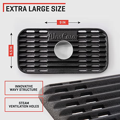 Uno Casa Cast Iron Grill Press - Pre-Seasoned XL Hamburger Press with Stainless Steel Knob, 9x4.5 Inch cast Iron Burger Press for Griddle - Bacon Press for Griddle - Vented Design Griddle Press