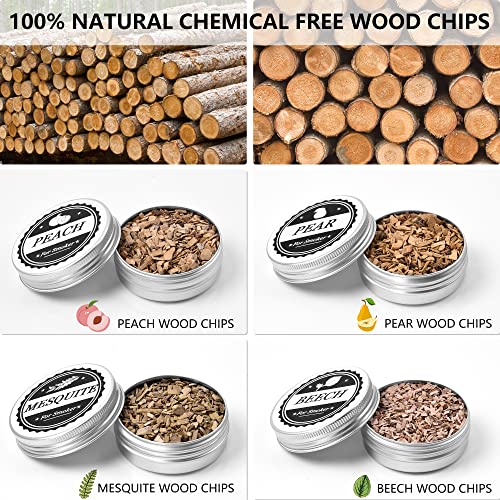 Cocktail Smoker Kit And 4 Pack Of Peach, Pear, Beech, & Mesquite Wood Chips - Cocktail Smoker Kit & Chips For Old Fashioned Cocktails, Whiskey, & Bourbon