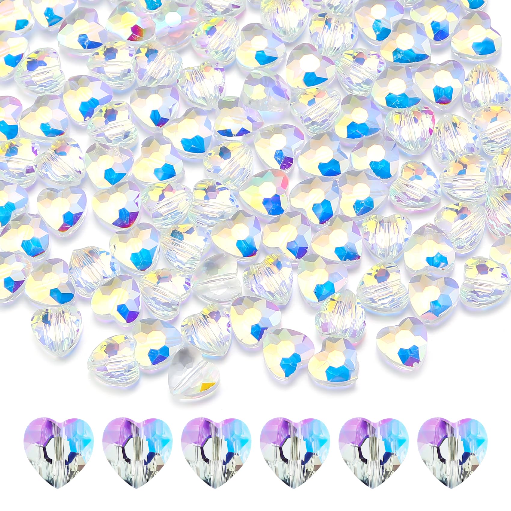 Beadtales 100pcs Crystal Glass Beads - 10mm Heart Faceted Rondelle Spacer Beads Bulk Loose Beads for Jewelry Making DIY Crafts
