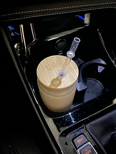 Fiera 16oz Drinking Glassware with Bamboo Lid and Reuasable Straw, Iced Coffee cup, Juice glassware, Cocktail Cup (1 PC) (Frosted)