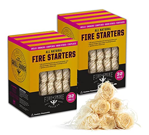 PK Grills Fire & Smoke Society Natural Starters for Grill Wood Burn Stove Fireplace Camping BBQ Outdoor Camp Pit Charcoal Chimney Pizza Oven Firestarters 2-Pack, 64 Count, PKUA-FSFS2 Multicolor