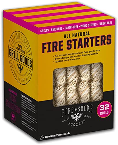 PK Grills Fire & Smoke Society Natural Starters for Grill Wood Burn Stove Fireplace Camping BBQ Outdoor Camp Pit Charcoal Chimney Pizza Oven Firestarters 2-Pack, 64 Count, PKUA-FSFS2 Multicolor