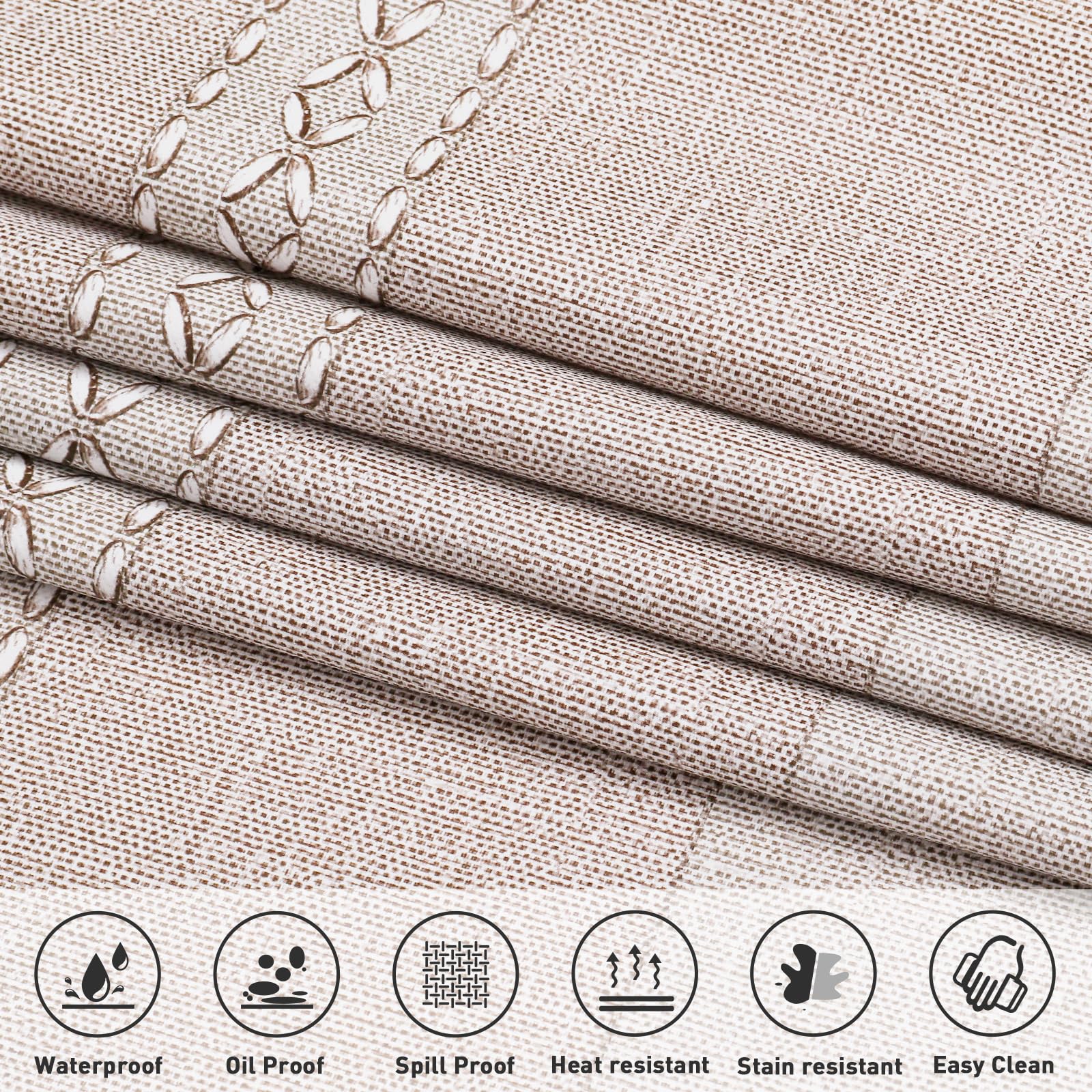 Vonabem 100% Waterproof Rectangle PVC Tablecloth, Vinyl Table Cloth Cover with Flannel Backing Oil Spill Proof Wipeable Table Cloths for Indoor Outdoor(Coffee Stripe,52x70IN