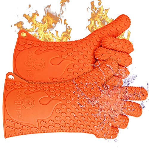 Jolly Green Products Ekogrips Premium Heat-Resistant BBQ Gloves for Cooking and Meat Handling, Kitchen Oven Gloves, Fireplace Accessory, Campfire Gloves, BBQ Mitt, Dishwashing Gloves (Orange, One-Size Fits Most)
