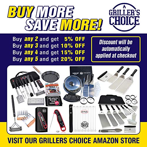 Grillers Choice - Griddle Accessories - 4 pc -Commercial Stainless Steel Metal Spatula Set - Flat Metal Spatula, Griddle Scrapper, Hamburger Pancake Turner - Professional Grade